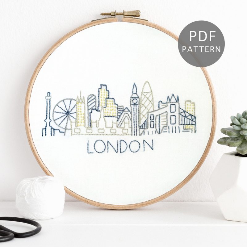 London City Skyline Hand Embroidery Pattern - Wandering Threads Embroidery