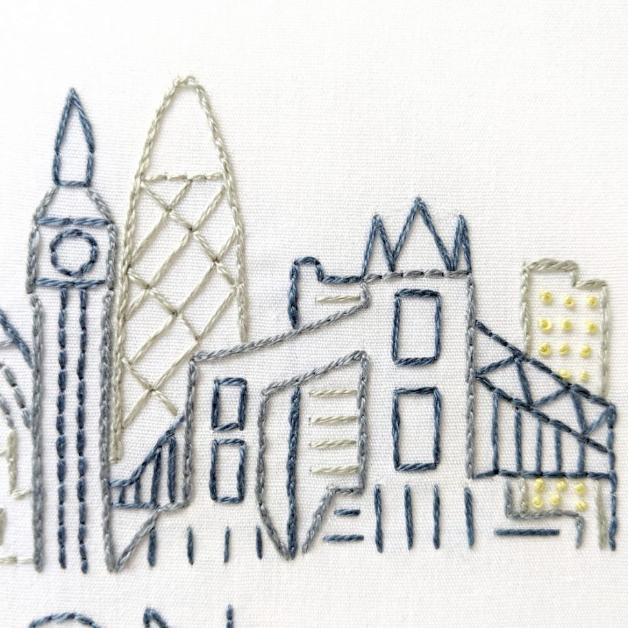 London City Skyline Hand Embroidery Pattern - Wandering Threads Embroidery