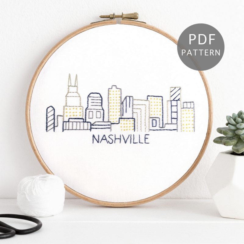 Nashville City Skyline Hand Embroidery Pattern - Wandering Threads ...