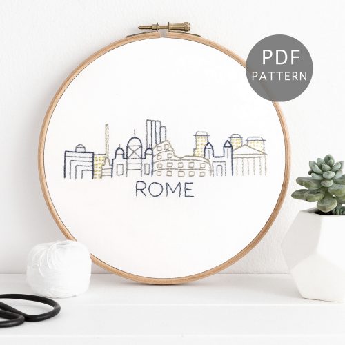 Rome City Skyline Hand Embroidery Pattern - Wandering Threads Embroidery