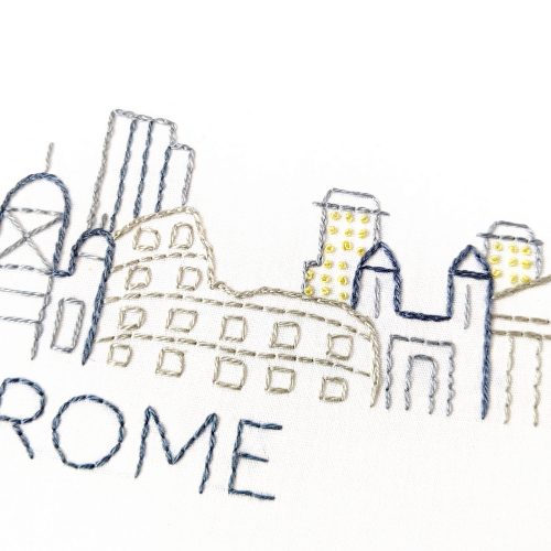 Rome City Skyline Hand Embroidery Pattern - Wandering Threads Embroidery