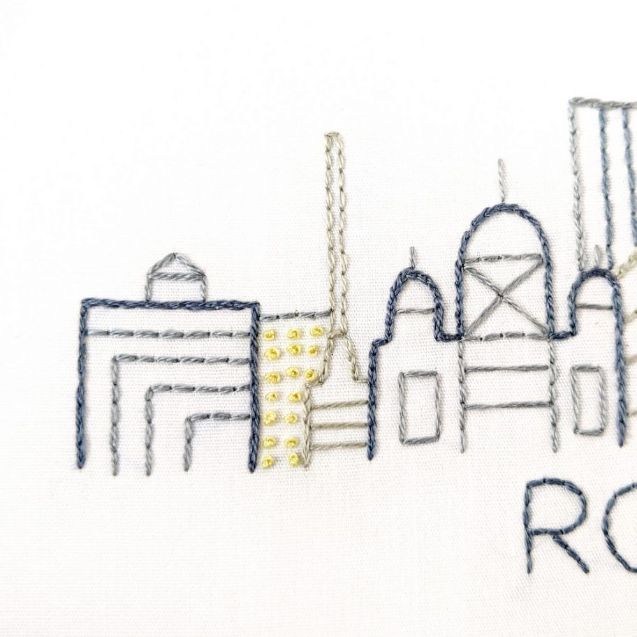 Rome City Skyline Hand Embroidery Pattern - Wandering Threads Embroidery