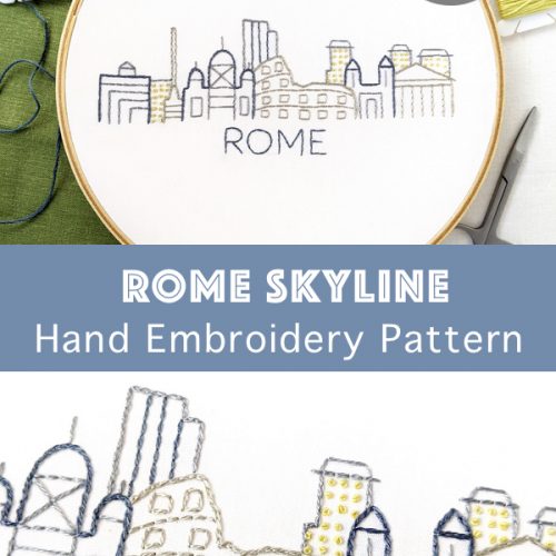 Rome City Skyline Hand Embroidery Pattern - Wandering Threads Embroidery