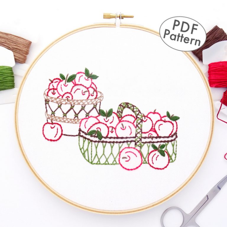 Apple Basket Hand Embroidery Pattern - Wandering Threads Embroidery