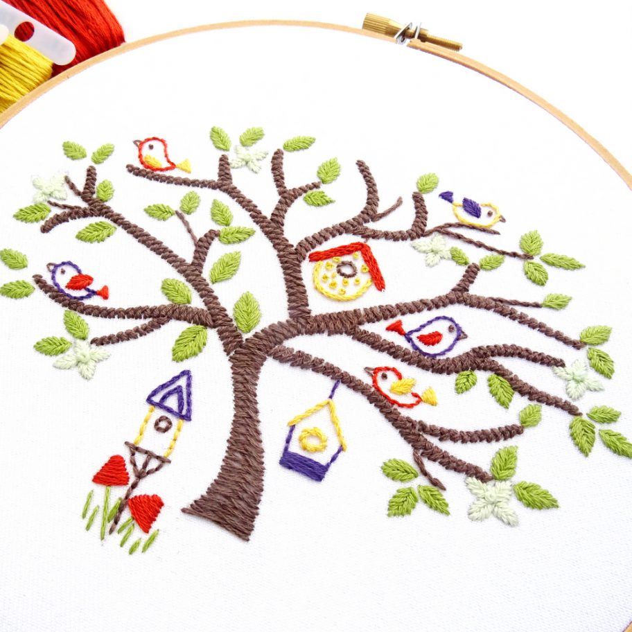 Birdhouse Tree Hand Embroidery Pattern - Wandering Threads Embroidery