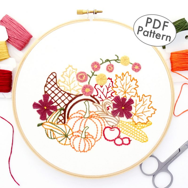 Bountiful Cornucopia Hand Embroidery Pattern - Wandering Threads Embroidery