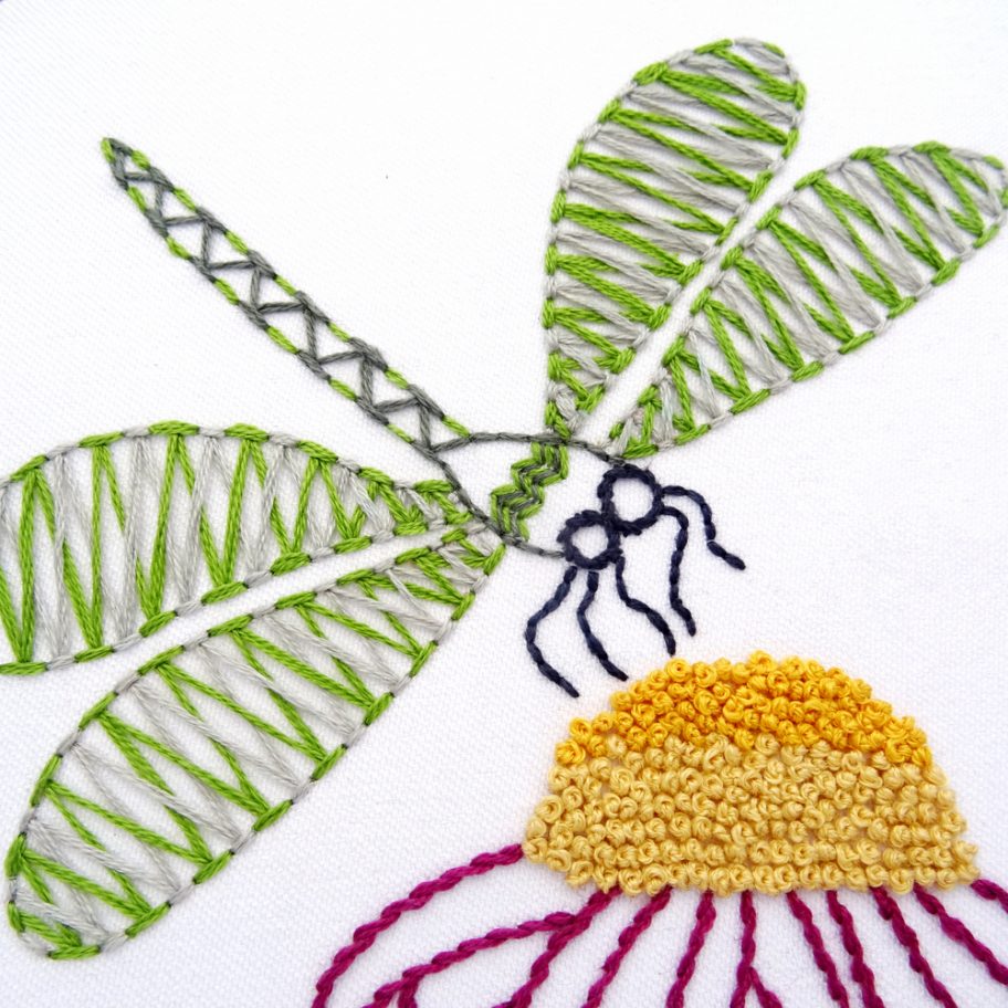 Chevron Dragonfly Hand Embroidery Pattern - Wandering Threads Embroidery