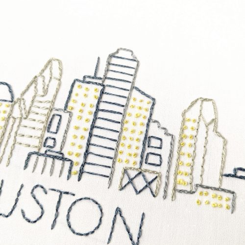 Houston City Skyline Hand Embroidery Pattern - Wandering Threads Embroidery