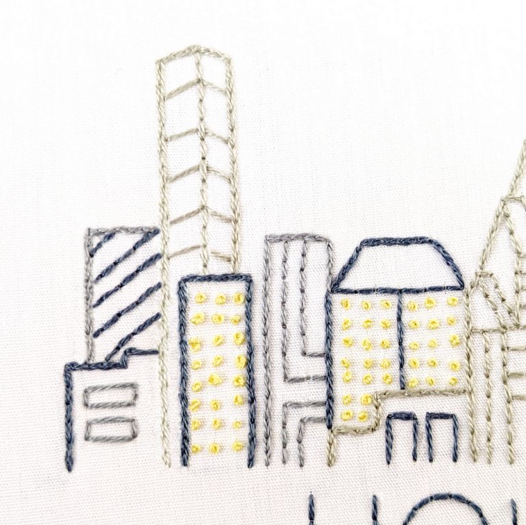 Houston City Skyline Hand Embroidery Pattern - Wandering Threads Embroidery