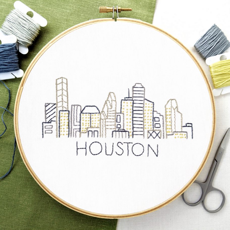 Houston City Skyline Hand Embroidery Pattern - Wandering Threads Embroidery