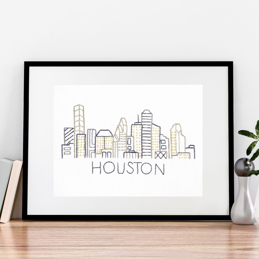 Houston City Skyline Hand Embroidery Pattern - Wandering Threads Embroidery