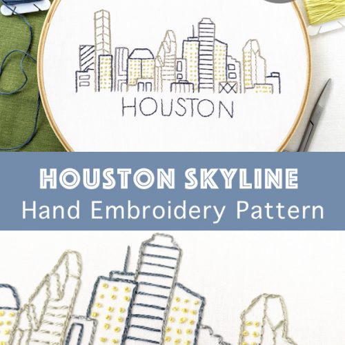 Houston City Skyline Hand Embroidery Pattern - Wandering Threads Embroidery