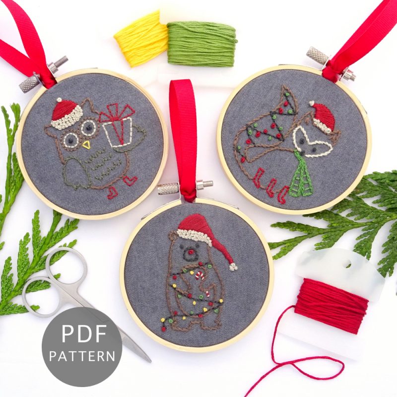 Woodland Animals Ornament Set Hand Embroidery Pattern - Wandering ...