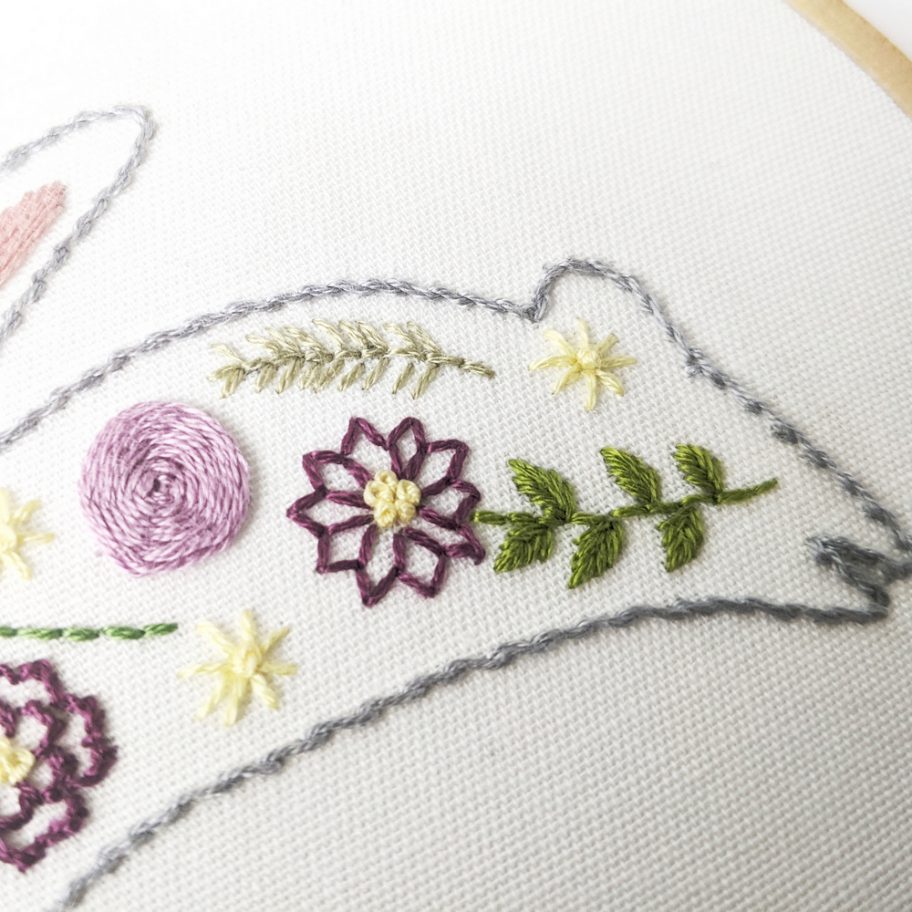 Floral Easter Bunny Hand Embroidery Pattern - Wandering Threads Embroidery