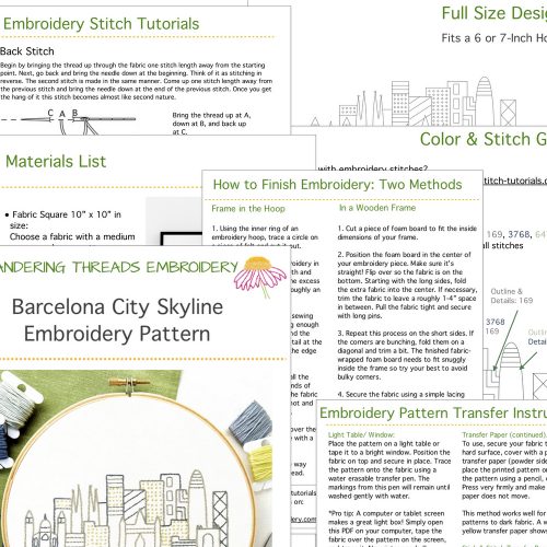 Barcelona City Skyline Hand Embroidery Pattern - Wandering Threads ...