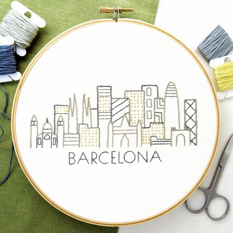 Barcelona City Skyline Hand Embroidery Pattern - Wandering Threads ...