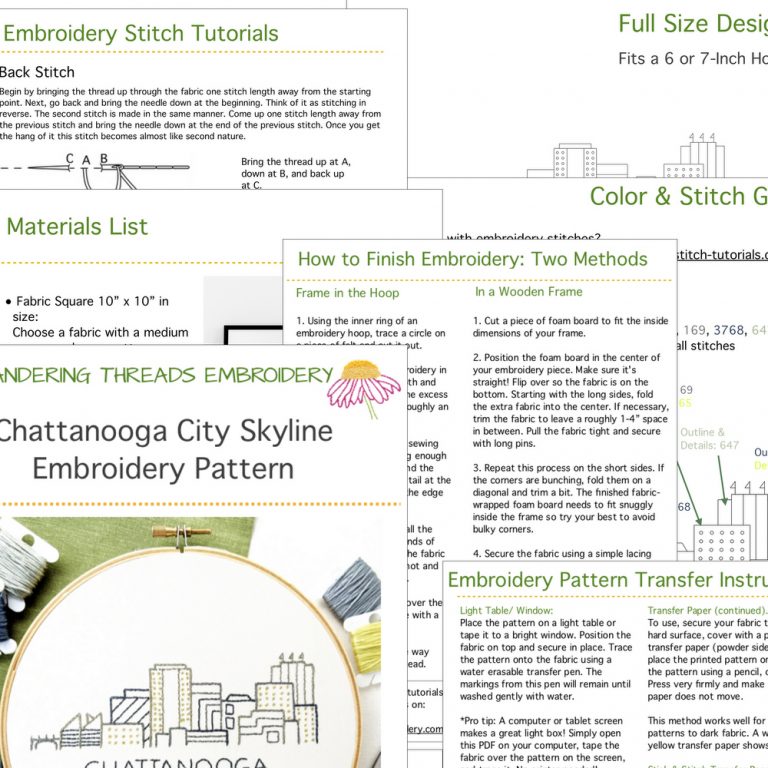 Chattanooga City Skyline Hand Embroidery Pattern - Wandering Threads ...
