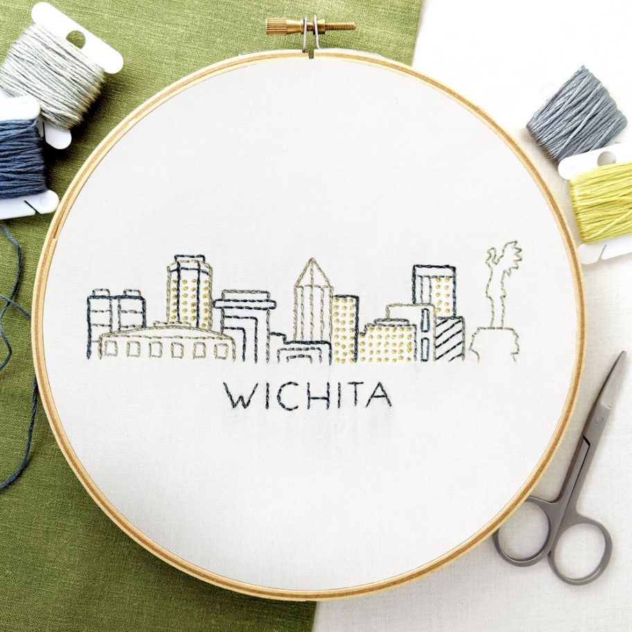 Wichita City Skyline Hand Embroidery Pattern - Wandering Threads Embroidery