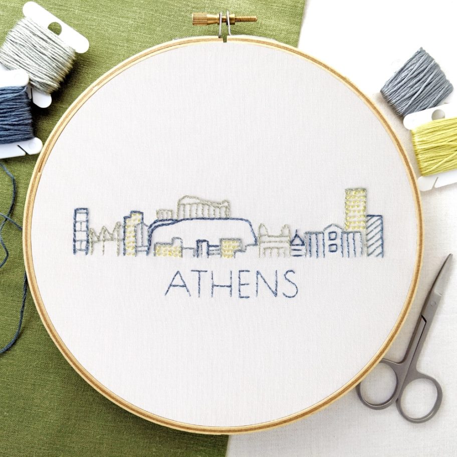 Athens City Skyline Hand Embroidery Pattern - Wandering Threads Embroidery