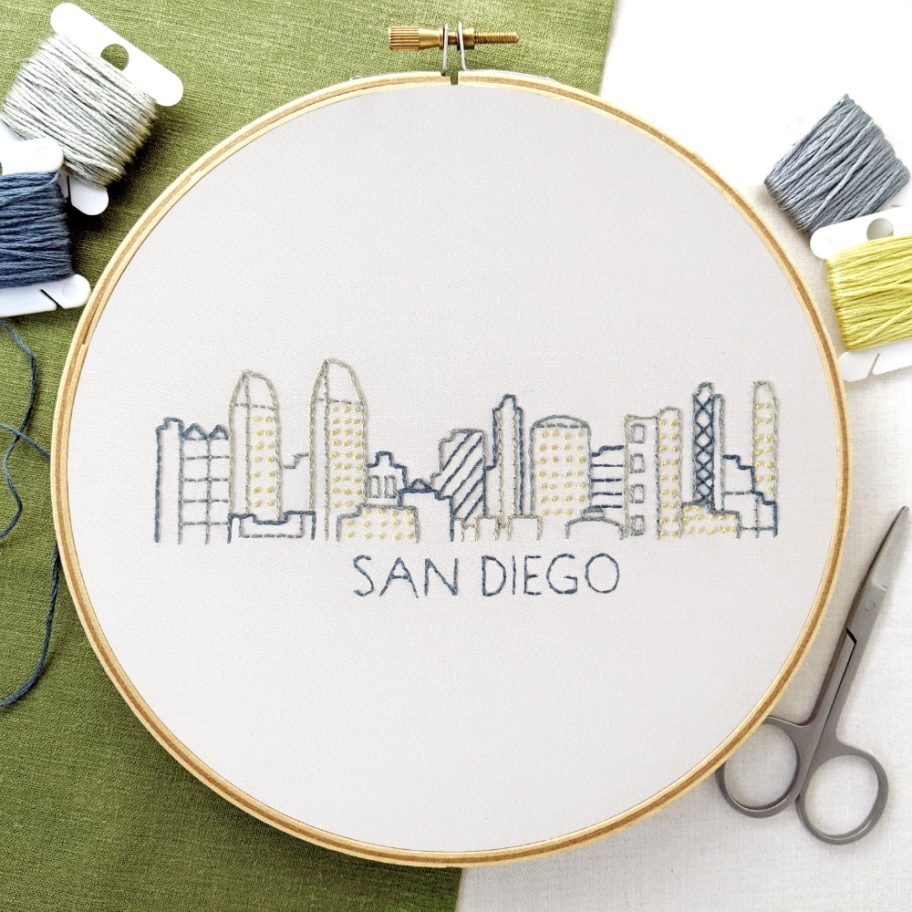 San Diego City Skyline Hand Embroidery Pattern - Wandering Threads ...